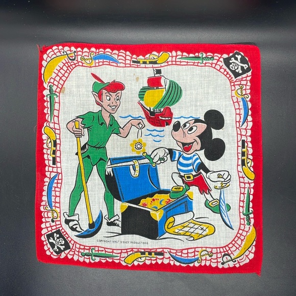 Disney | Accessories | Vintage Disney Handkerchief Peter Pan Mickey ...